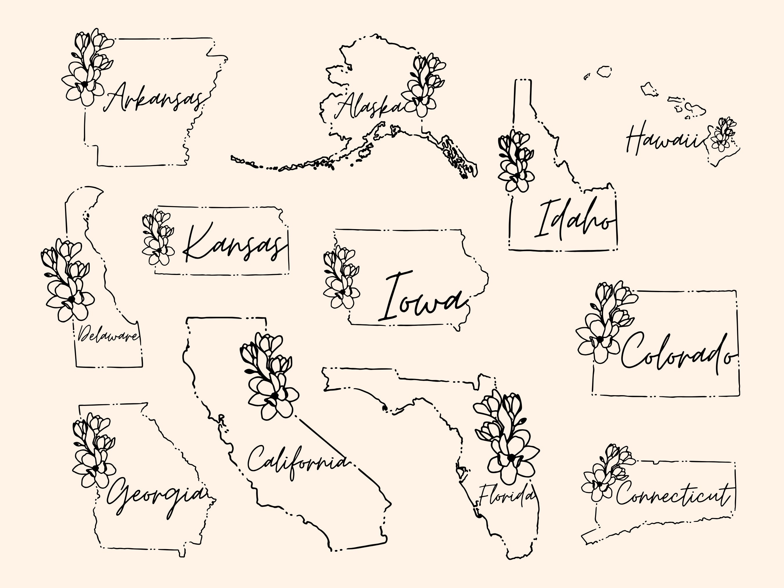 State SVG Bundle - Floral State Svg Art, United States Svg, Svg Cut ...