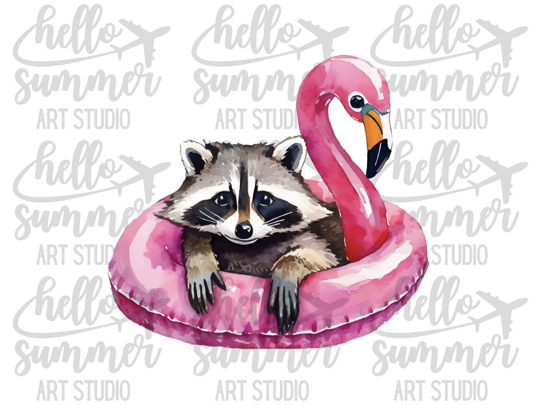 Summer Raccoon Watercolor Png, Jpeg - Raccoon Clip Art, Summer Cricut ...