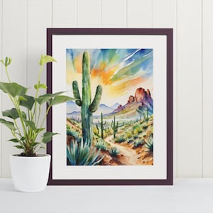 Saguaro National Park Watercolor Art Print - Texas, Western, Cactus ...
