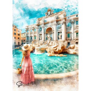 Trevi Fountain Rome Watercolor Painting (DIGITAL ART) Italy, Travel Art ...