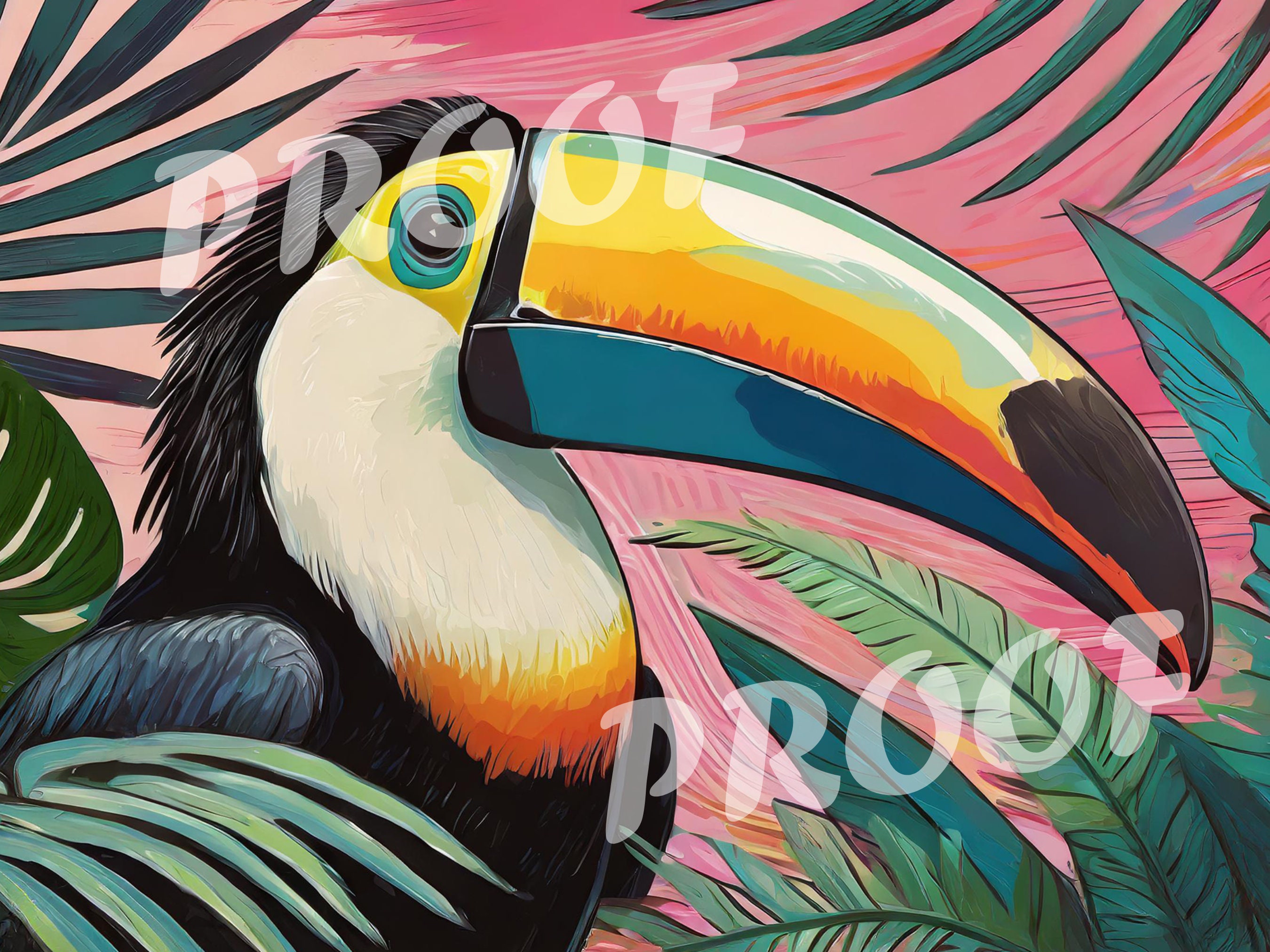 Toucan Art Print Pink Wall Art, Fine Art Poster, Abstract Tropical Wall ...