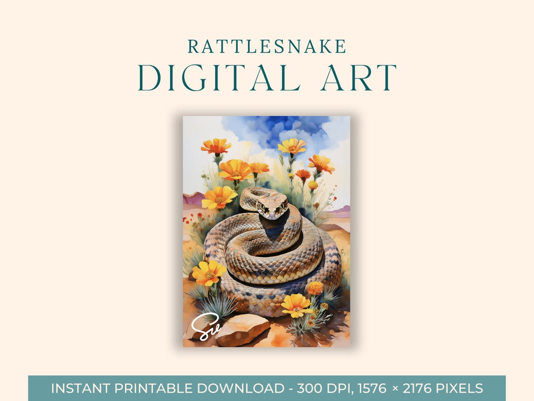 Rattlesnake Watercolor DIGITAL ART Desert, Snake, Cactus, American ...