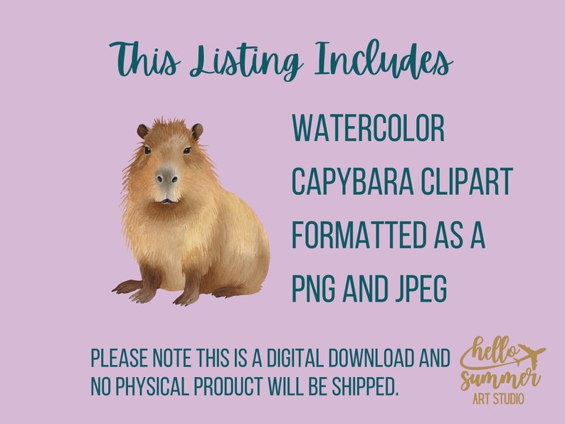 Capybara Watercolor Clipart Png, Jpeg Capybara Clip Art, Cricut Art ...