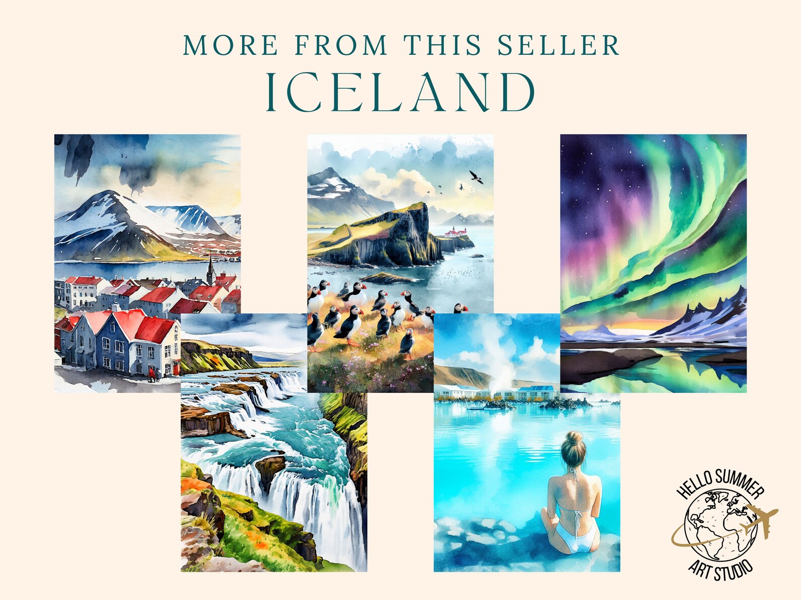 Iceland Watercolor Postcard, 5 X 7 Stationery, Northern Lights, Mini ...