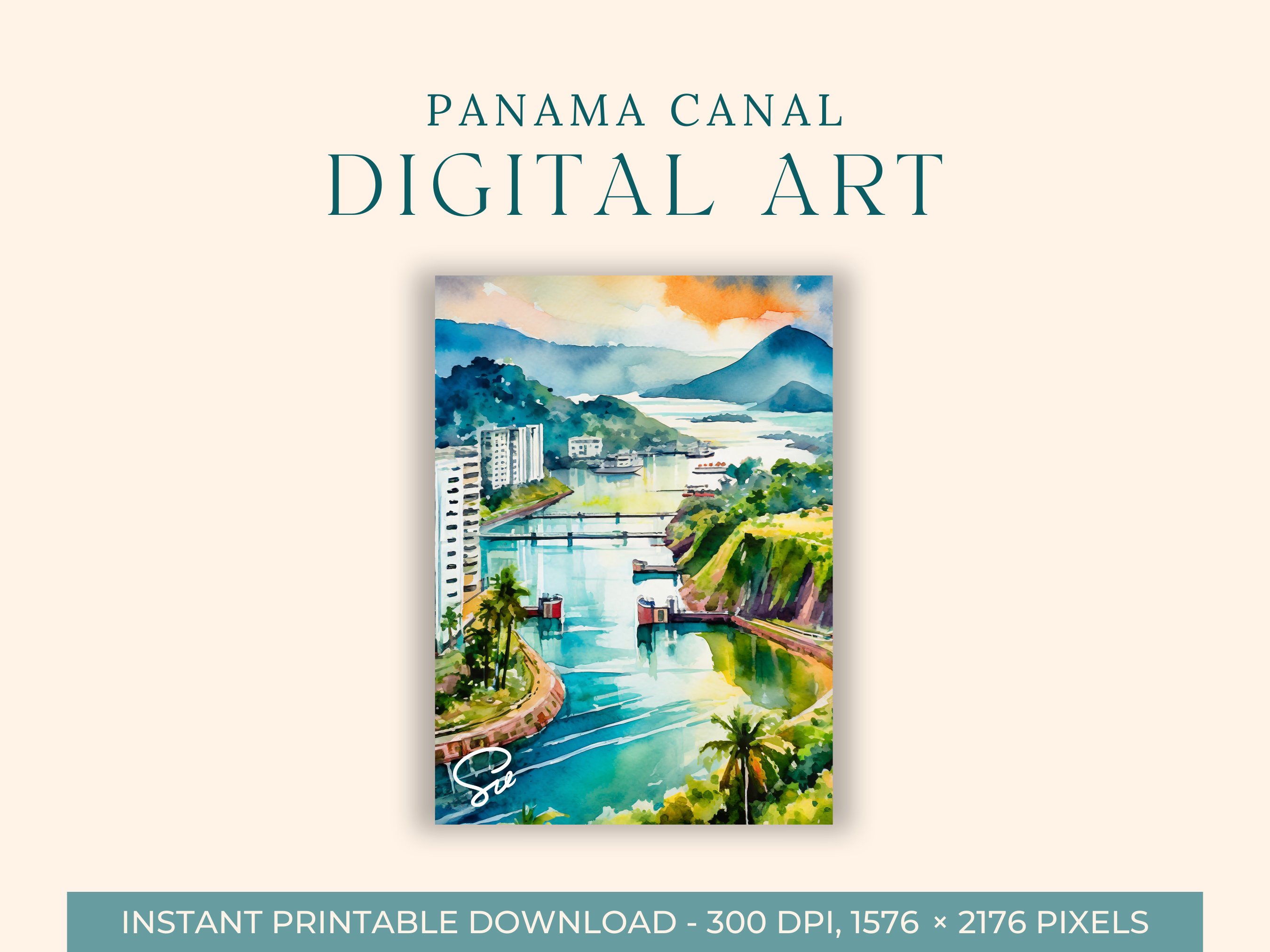 Panama Canal Watercolor Painting DIGITAL ART Panama, Printable Wall Art ...