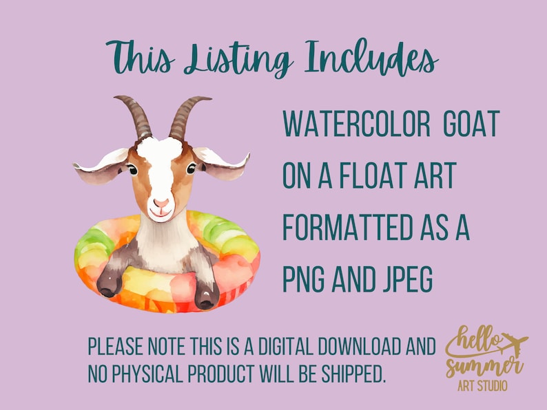 Goat on a Float Watercolor Png, Jpeg Goat Clip Art, Summer Cricut Art ...