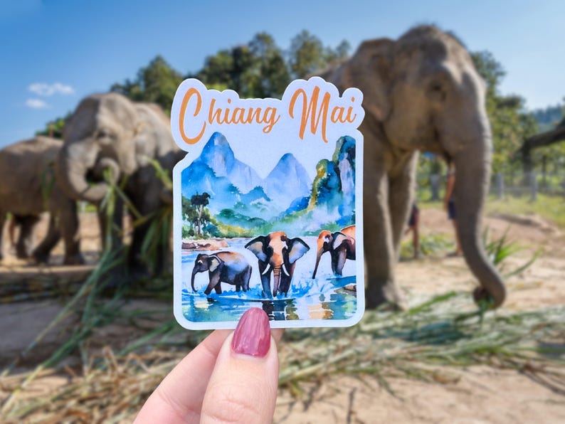 Chiang Mai Elephants Sticker - Thailand Souvenir, Waterproof Sticker ...