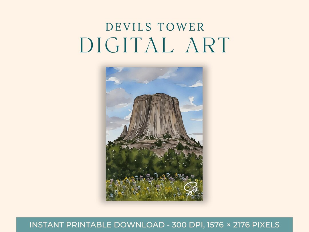 Devils Tower National Monument Watercolor Painting (DIGITAL ART ...