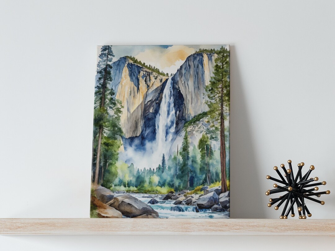 Yosemite Watercolor Art Canvas - Yosemite Falls, National Park Gifts ...
