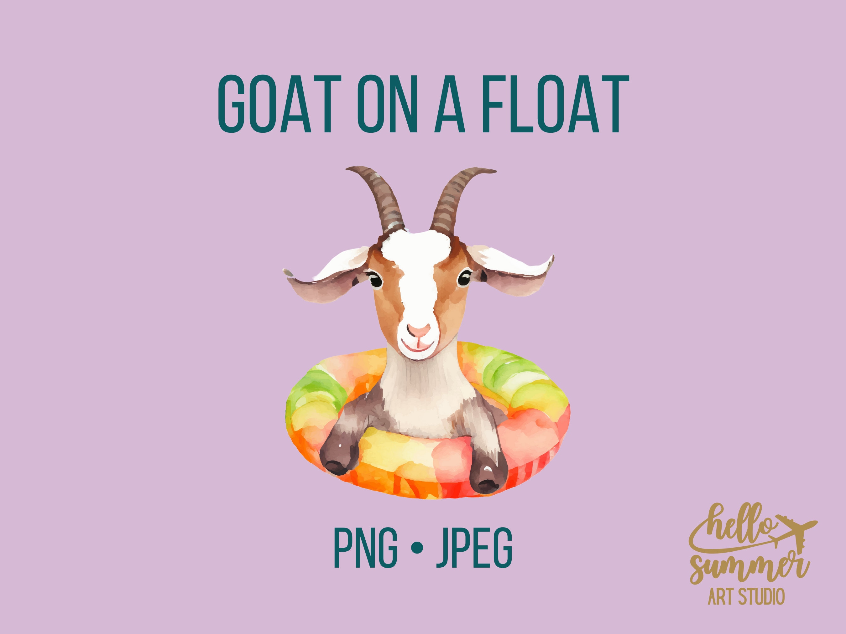 Goat on a Float Watercolor Png, Jpeg Goat Clip Art, Summer Cricut Art ...