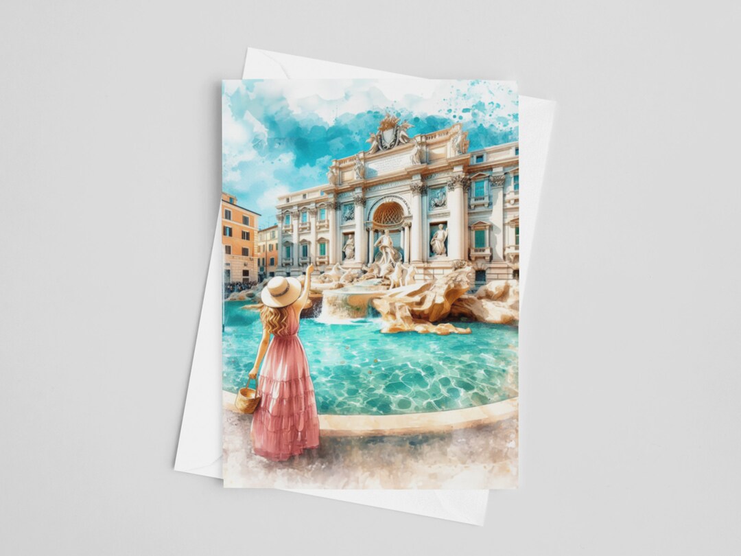Trevi Fountain Greeting Cards, 5 X 7 Greeting Card Set, Digital Art ...