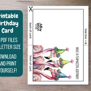 Flamingo Birthday Printable Greeting Card - Girly, Instant Download ...