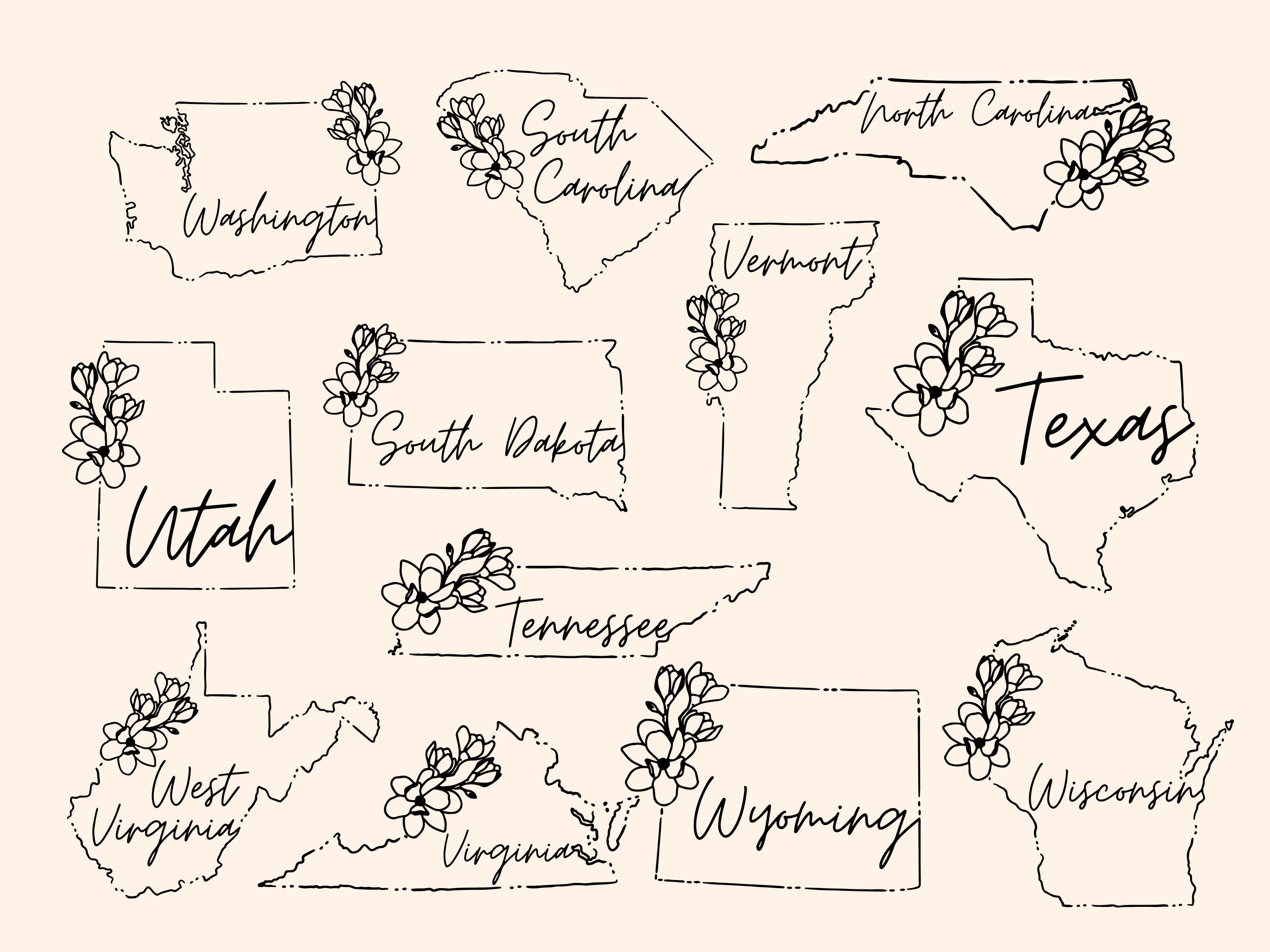 State SVG Bundle - Floral State Svg Art, United States Svg, Svg Cut ...