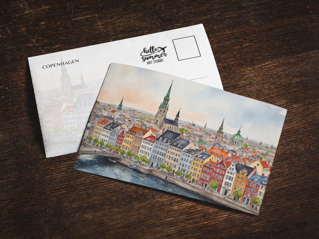 Copenhagen Watercolor Postcard, 5 X 7, Stationery, Denmark Watercolor ...