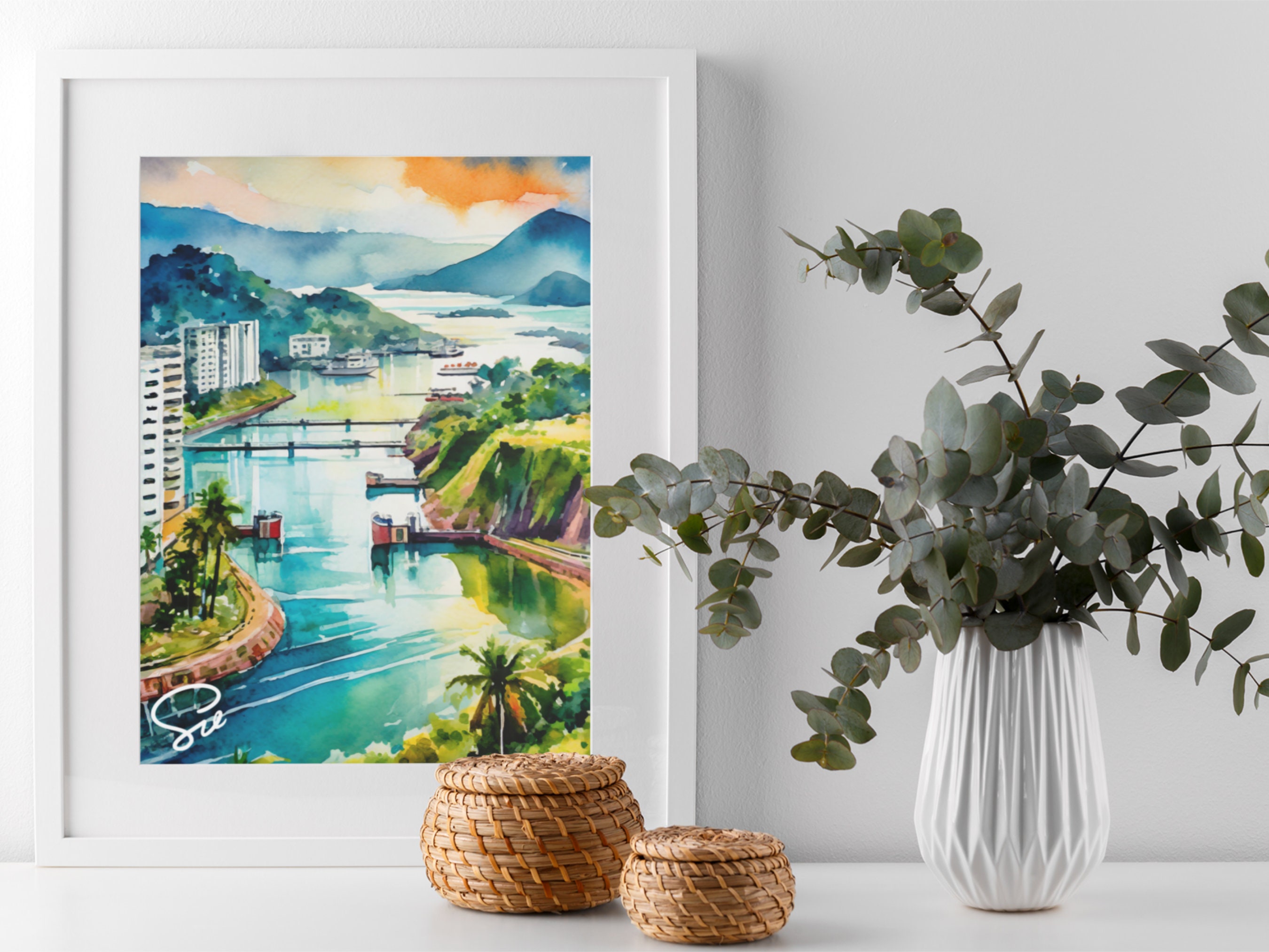 Panama Canal Watercolor Painting DIGITAL ART Panama, Printable Wall Art ...