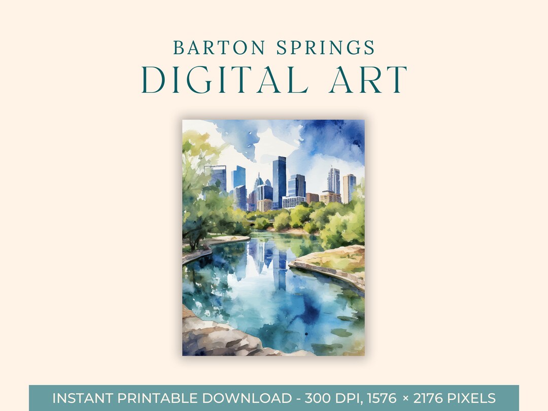 Barton Springs Watercolor Painting (DIGITAL ART) Austin Wall Art, Texas ...