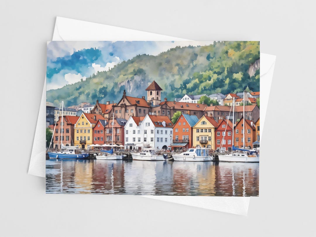 Bergen Watercolor Greeting Cards, 5 X 7 Greeting Card Set, Digital Art ...