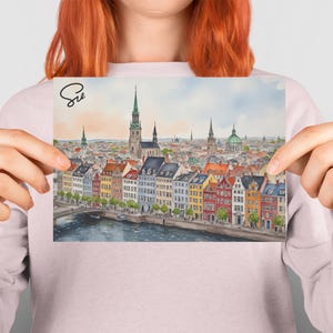 Copenhagen Watercolor Painting (DIGITAL ART) Denmark, Travel Art, Art ...
