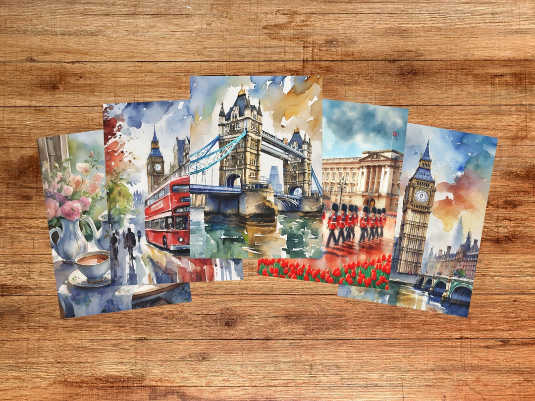 5 London Postcards - Watercolor Postcard Set, England Postcard, UK, Big ...