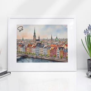 Copenhagen Watercolor Painting (DIGITAL ART) Denmark, Travel Art, Art ...
