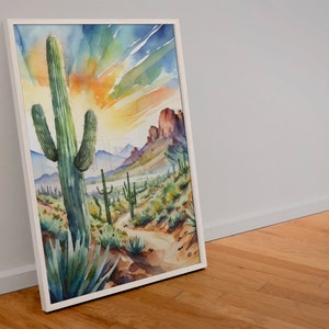 Saguaro National Park Watercolor Art Print - Texas, Western, Cactus ...