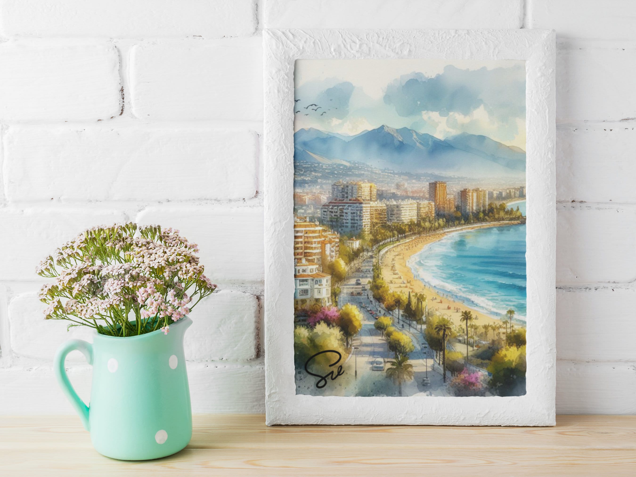 Marbella Watercolor Painting DIGITAL ART Spain, Malaga, Travel Art, Art ...