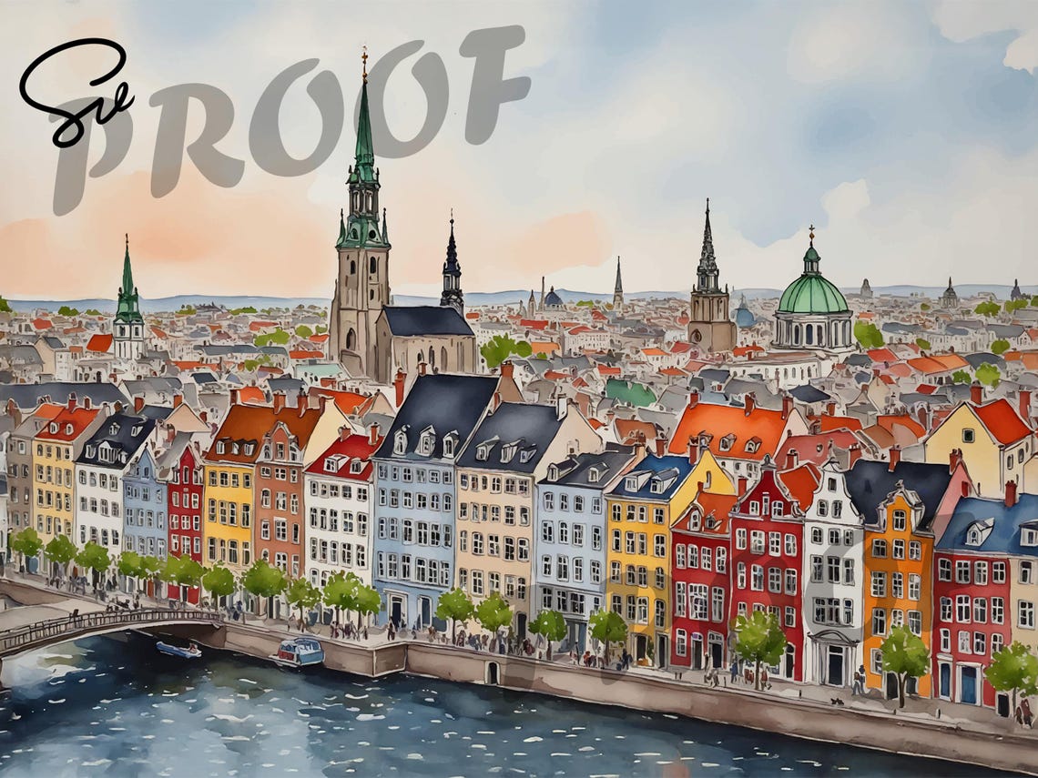 Copenhagen Watercolor Painting (DIGITAL ART) Denmark, Travel Art, Art ...