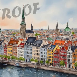 Copenhagen Watercolor Painting (DIGITAL ART) Denmark, Travel Art, Art ...