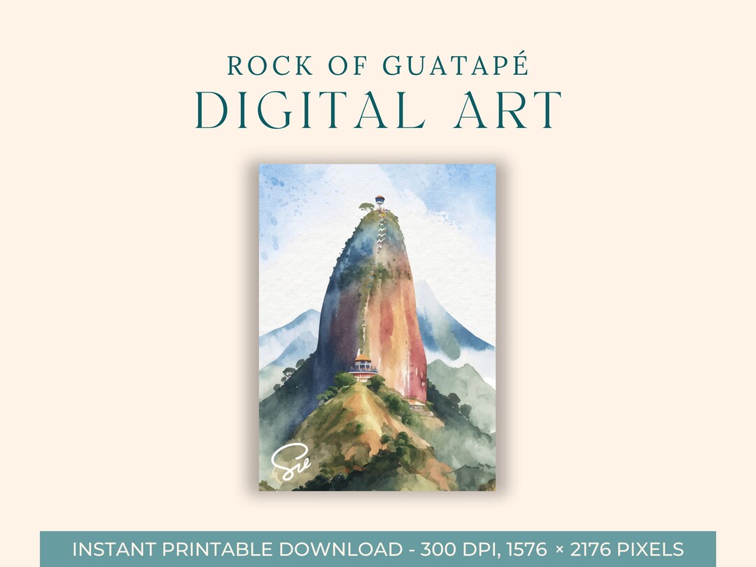 Rock of Guatape Watercolor Painting (DIGITAL ART) Colombia, Printable ...
