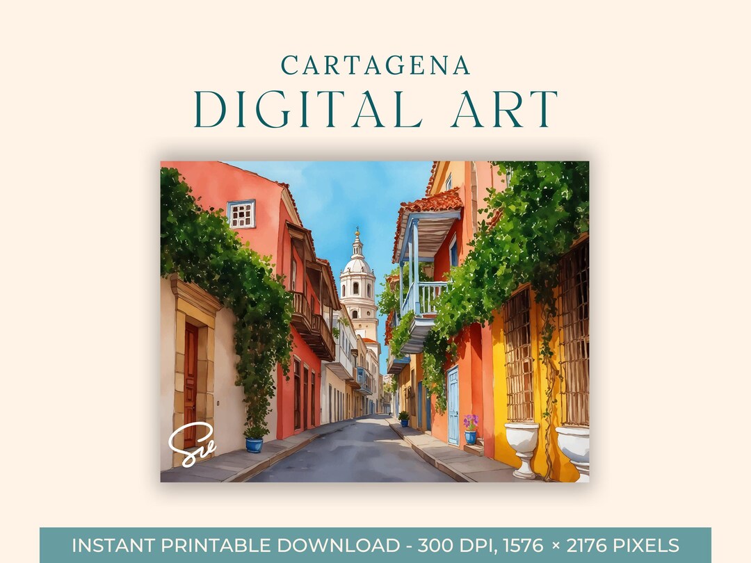 Cartagena Watercolor (DIGITAL ART) Colombia, Printable Wall Art, Travel ...