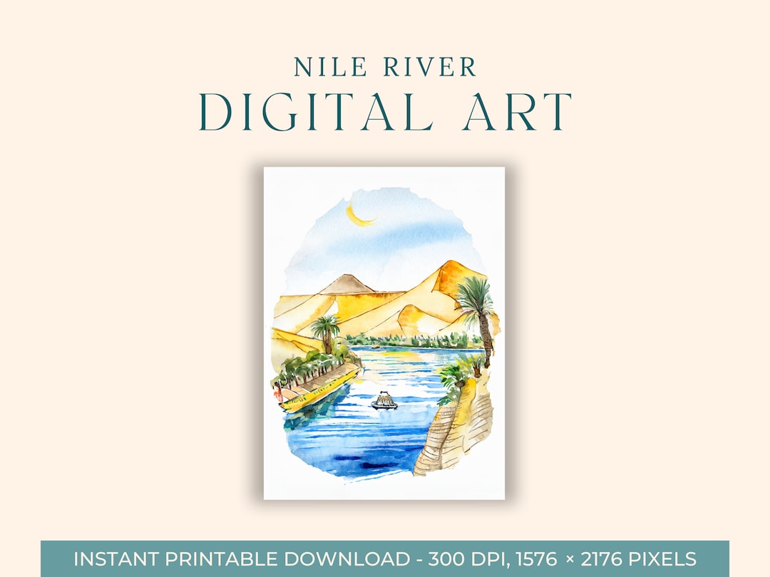 Nile River Watercolor Painting (DIGITAL ART) Egypt, Cairo, Travel Art ...