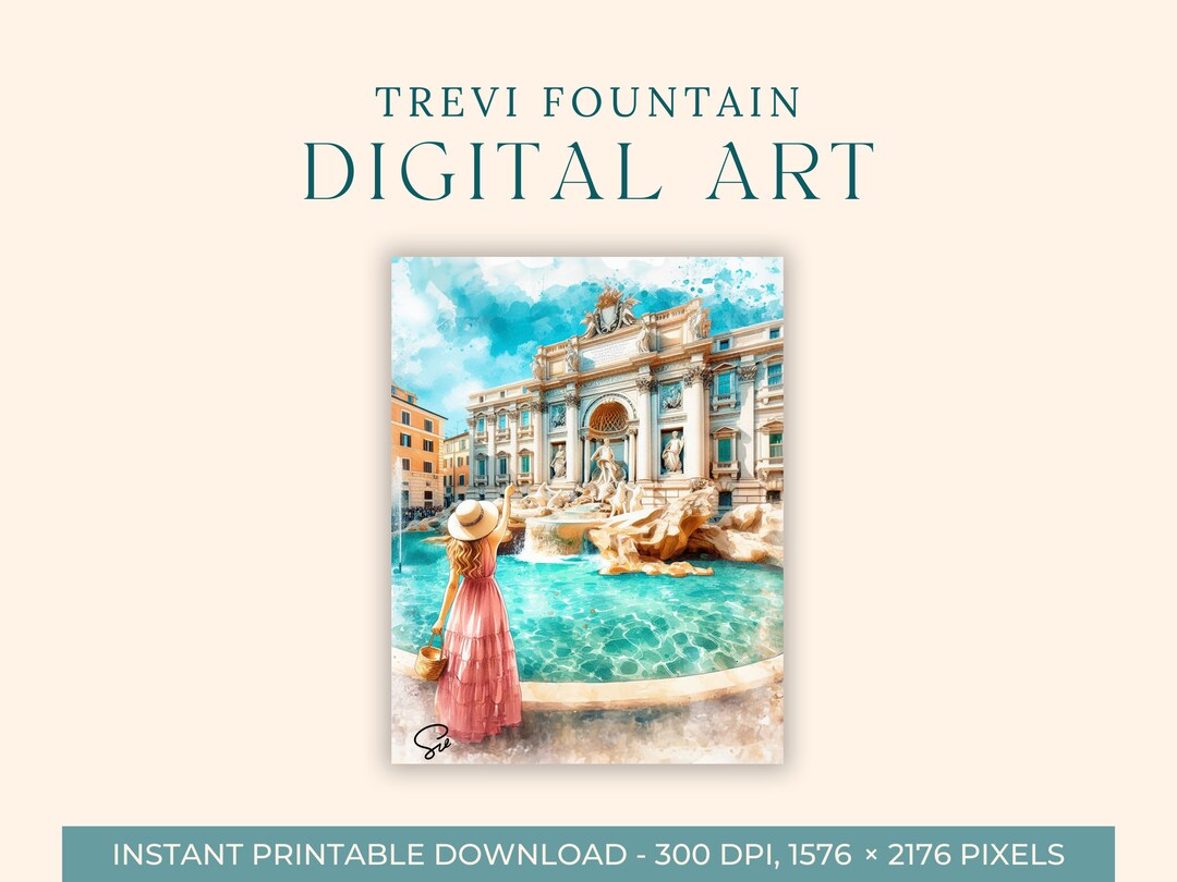 Trevi Fountain Rome Watercolor Painting (DIGITAL ART) Italy, Travel Art ...