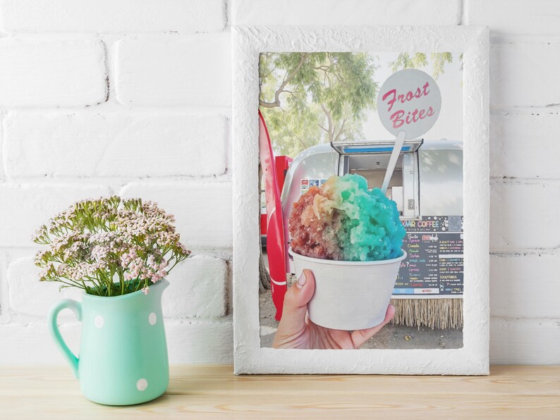 Seaside Snow Cone Watercolor Art Print - Rainbow Snow Cone, Coastal ...
