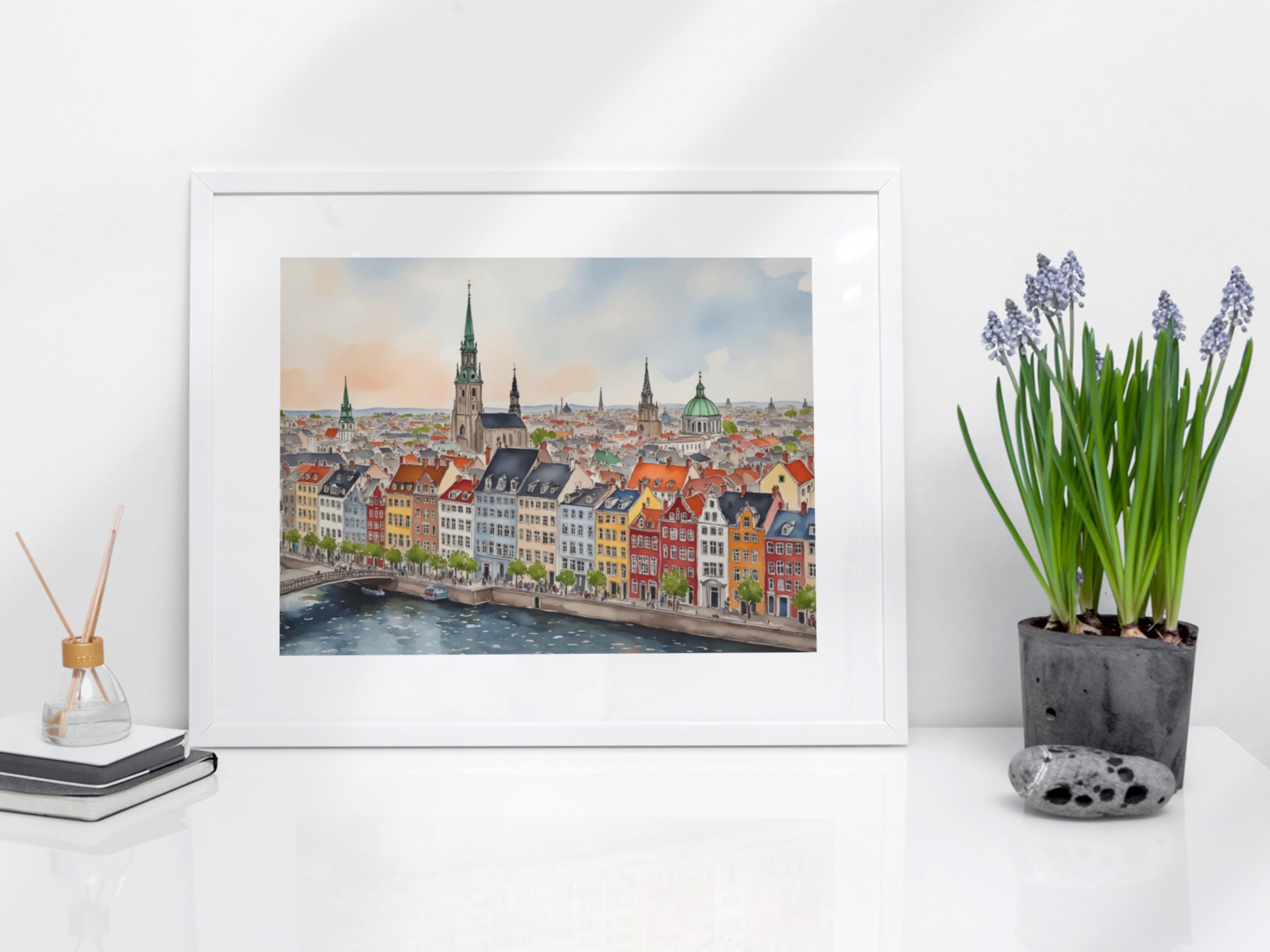Copenhagen Watercolor Art Print - Denmark, City Wall Art, Copenhagen ...
