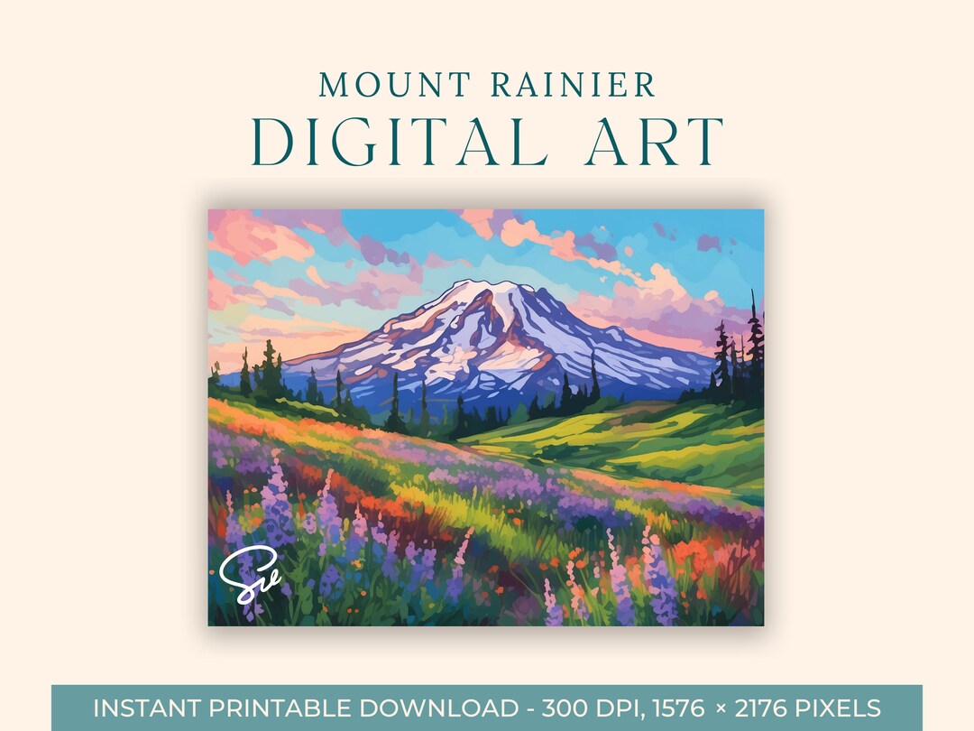 Mount Rainier National Park Watercolor Painting (DIGITAL ART) National ...