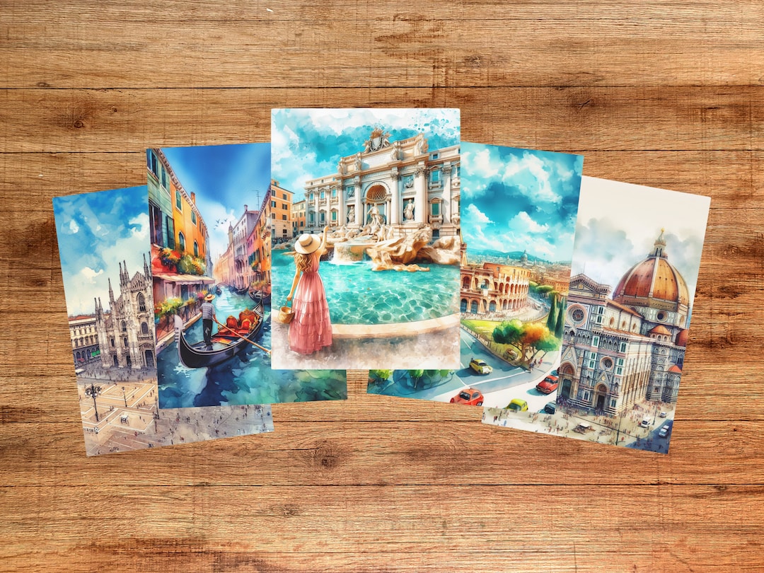 5 Italy Postcards - Watercolor Postcard Set, Rome Postcard, Trevi ...