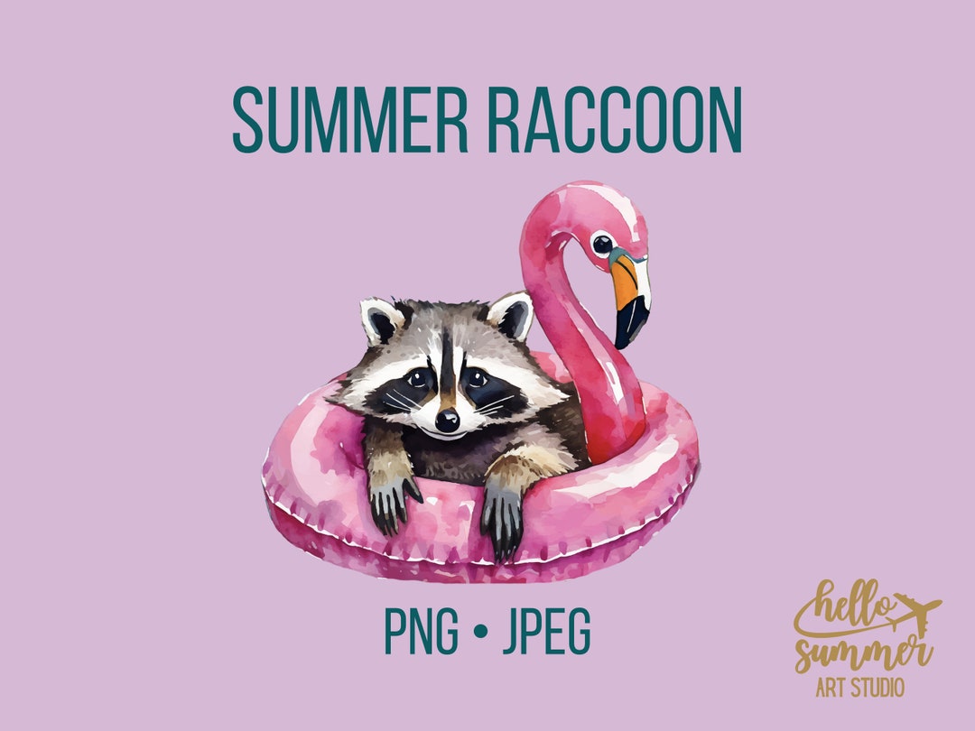 Summer Raccoon Watercolor Png, Jpeg Raccoon Clip Art, Summer Cricut Art ...