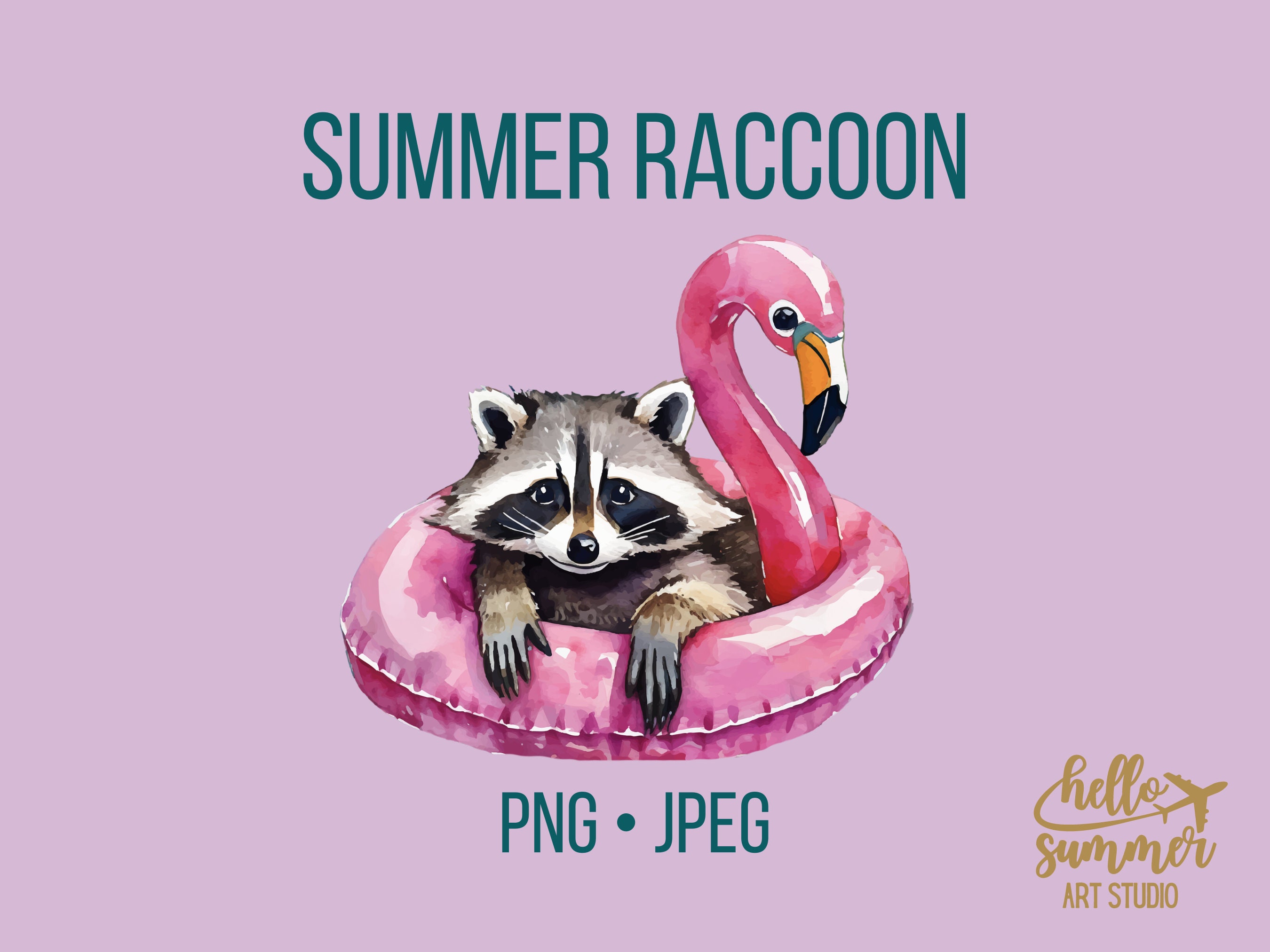 Summer Raccoon Watercolor Png, Jpeg Raccoon Clip Art, Summer Cricut Art ...