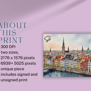 Copenhagen Watercolor Painting (DIGITAL ART) Denmark, Travel Art, Art ...