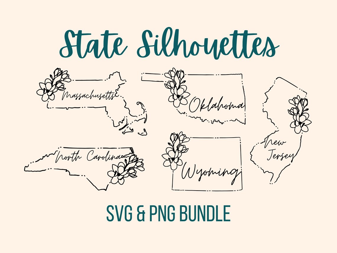 State SVG Bundle Floral State Svg Art, United States Svg, Svg Cut File ...