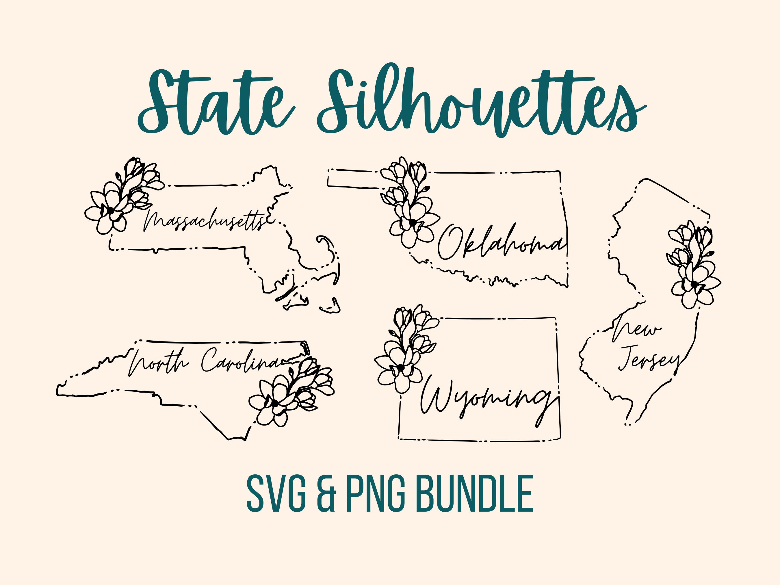 State SVG Bundle - Floral State Svg Art, United States Svg, Svg Cut ...