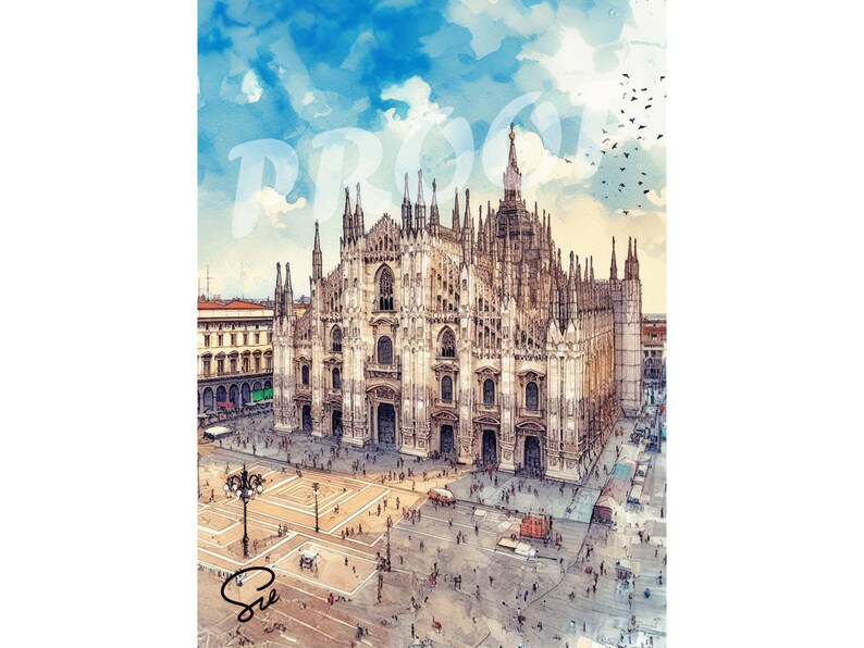 Milan Cathedral Watercolor Painting (DIGITAL ART) Italy, Travel Art ...