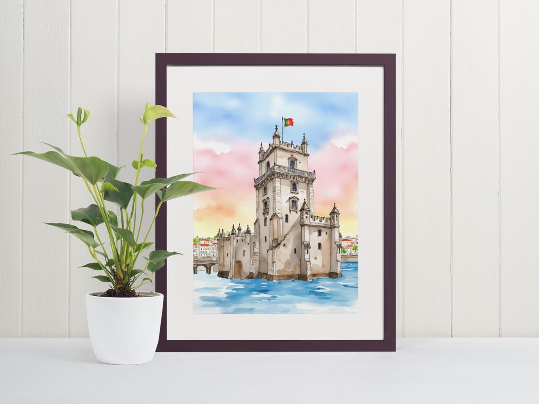 Belem Tower Watercolor Art Print - Lisbon Wall Art, Portugal Poster ...