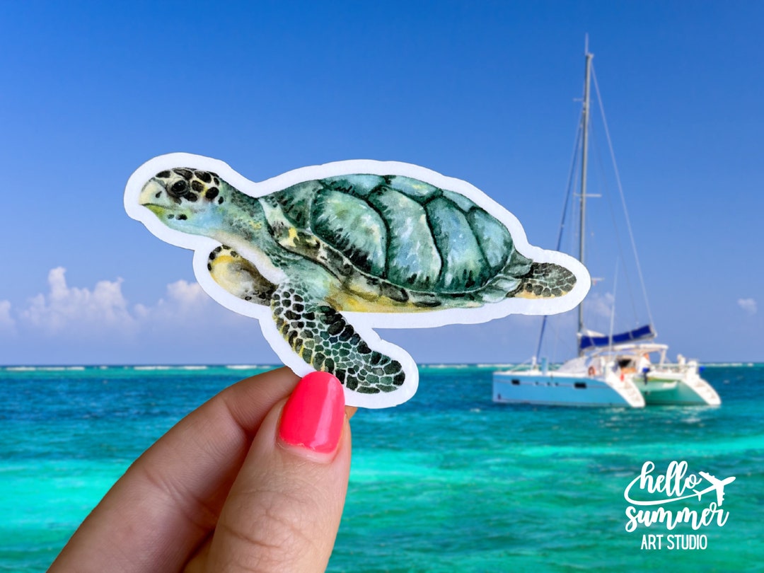 Sea Turtle Sticker Watercolor Beach Sticker, Bahamas Sticker, Island ...