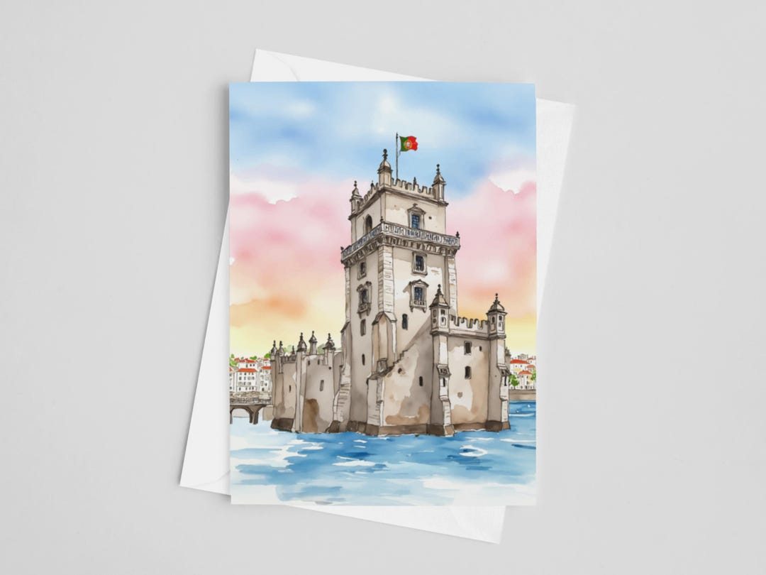 Belem Tower Watercolor Greeting Cards, 5 X 7 Greeting Card Set, Digital ...