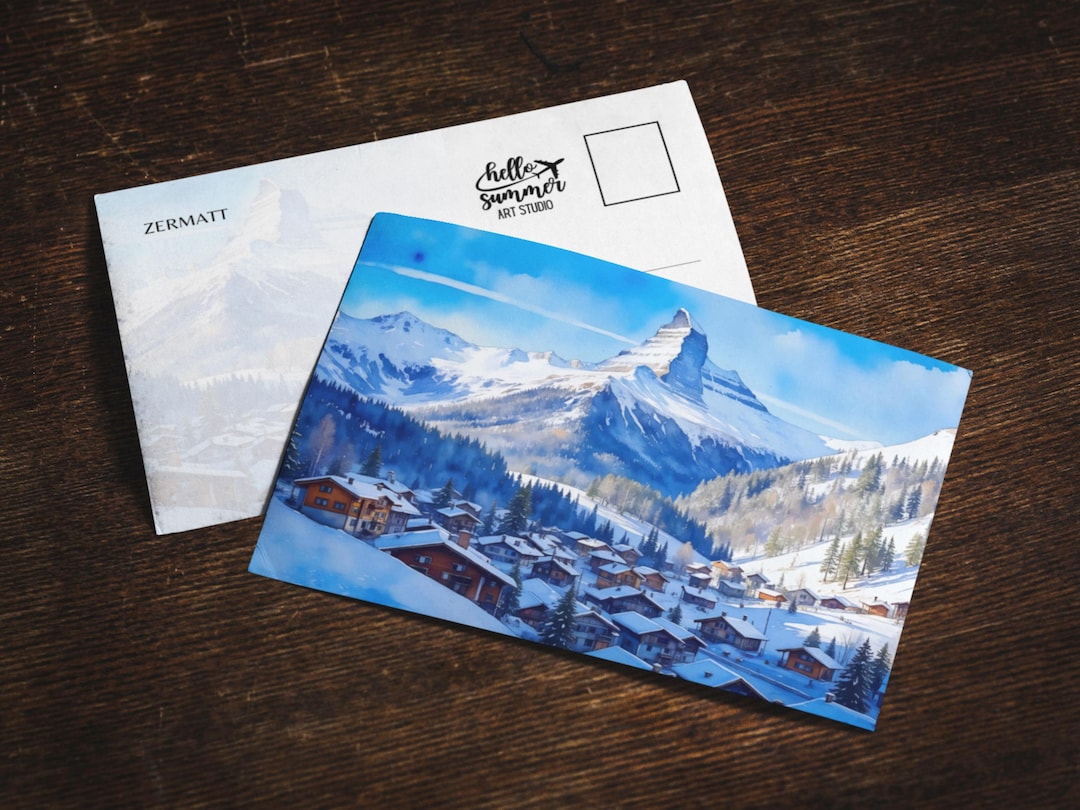 Swiss Alps Watercolor Postcard, 5 X 7, Stationery, Zermatt, Switzerland ...