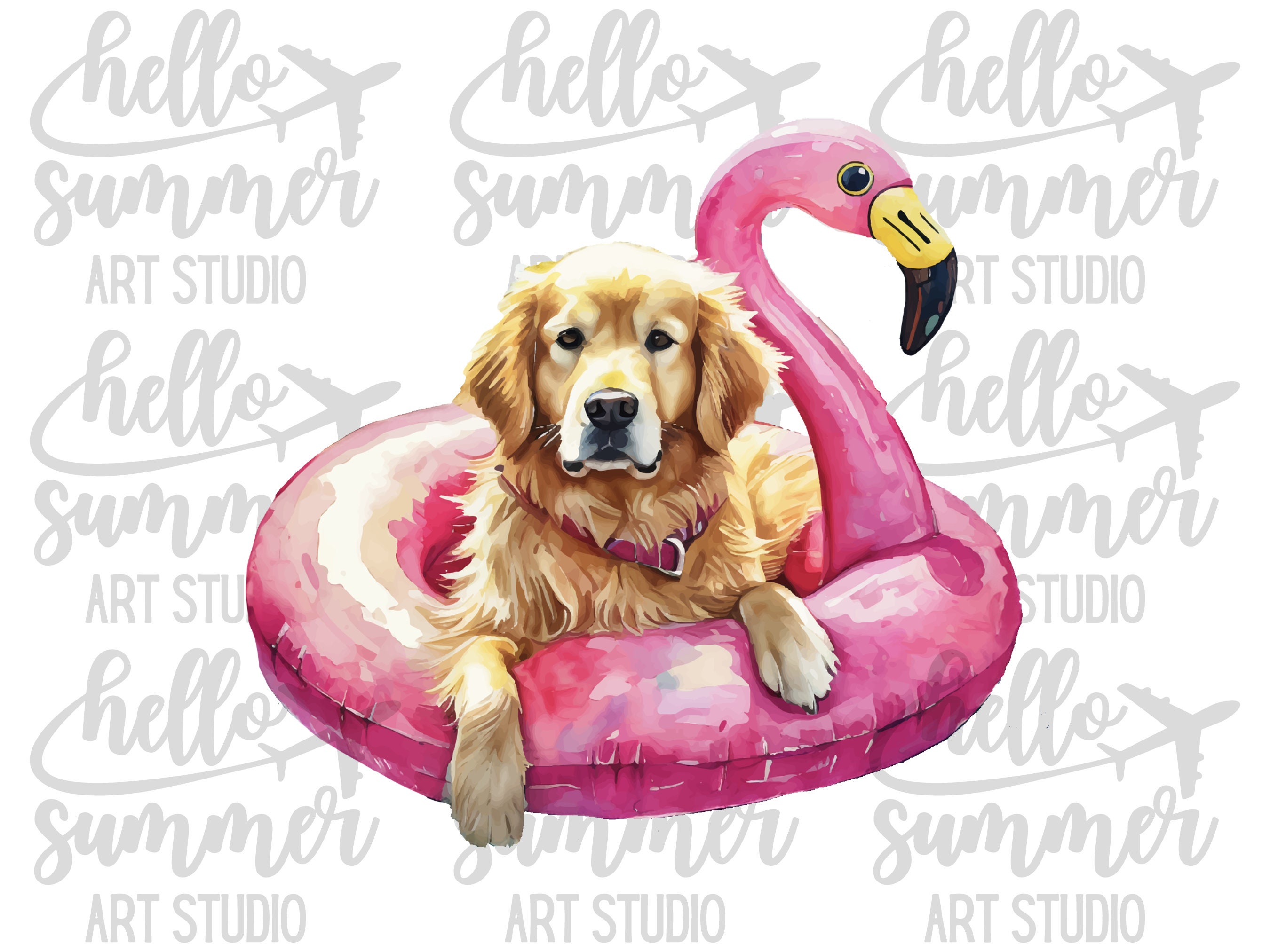 Golden Retriever Watercolor Png, Jpeg Summer Dog Clip Art, Cricut Art ...