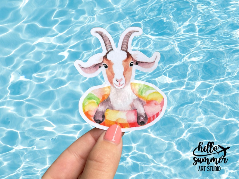 Goat on a Float Sticker Goat Summer, Cute Sticker, Whimsical Sticker ...
