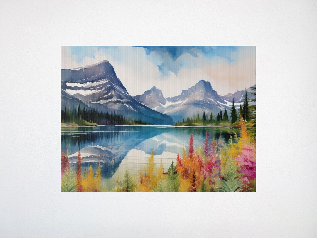 Glacier Watercolor Art Canvas - Glacier National Park, National Park ...