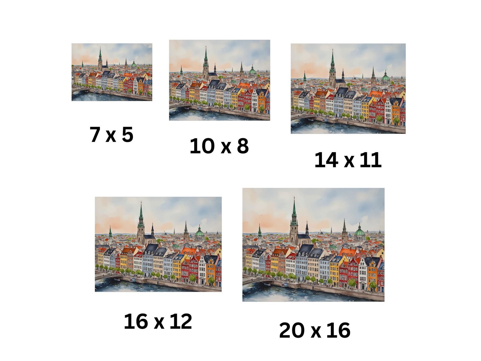 Copenhagen Watercolor Art Print - Denmark, City Wall Art, Copenhagen ...